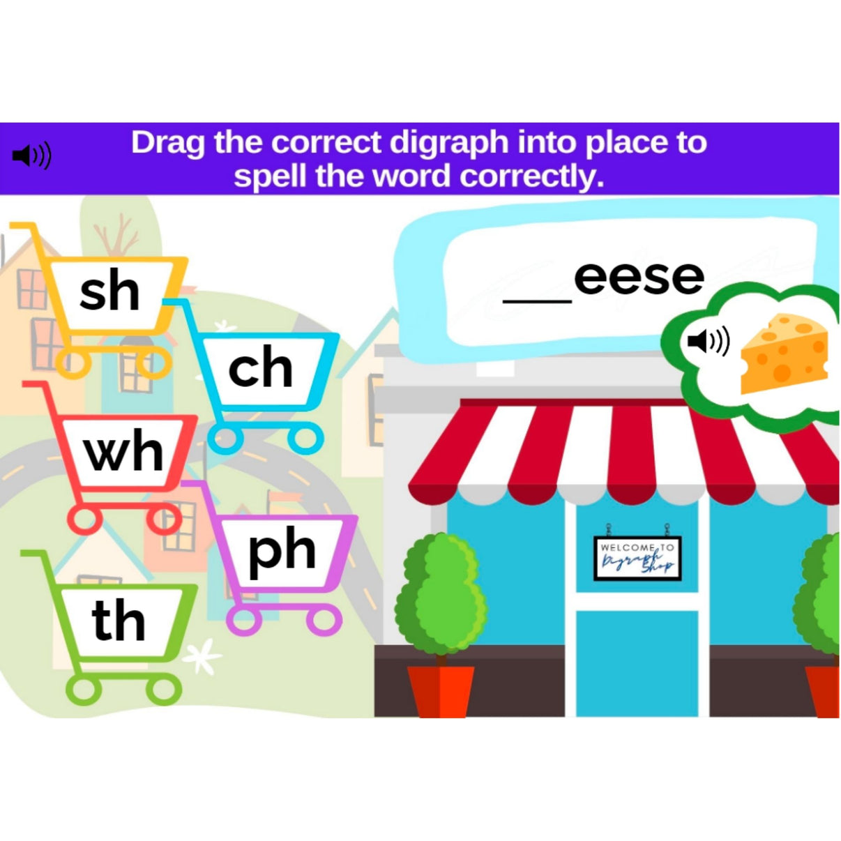 Digraph Practice (SH, PH, TH, WH, CH) Digital Activity – My Three Readers