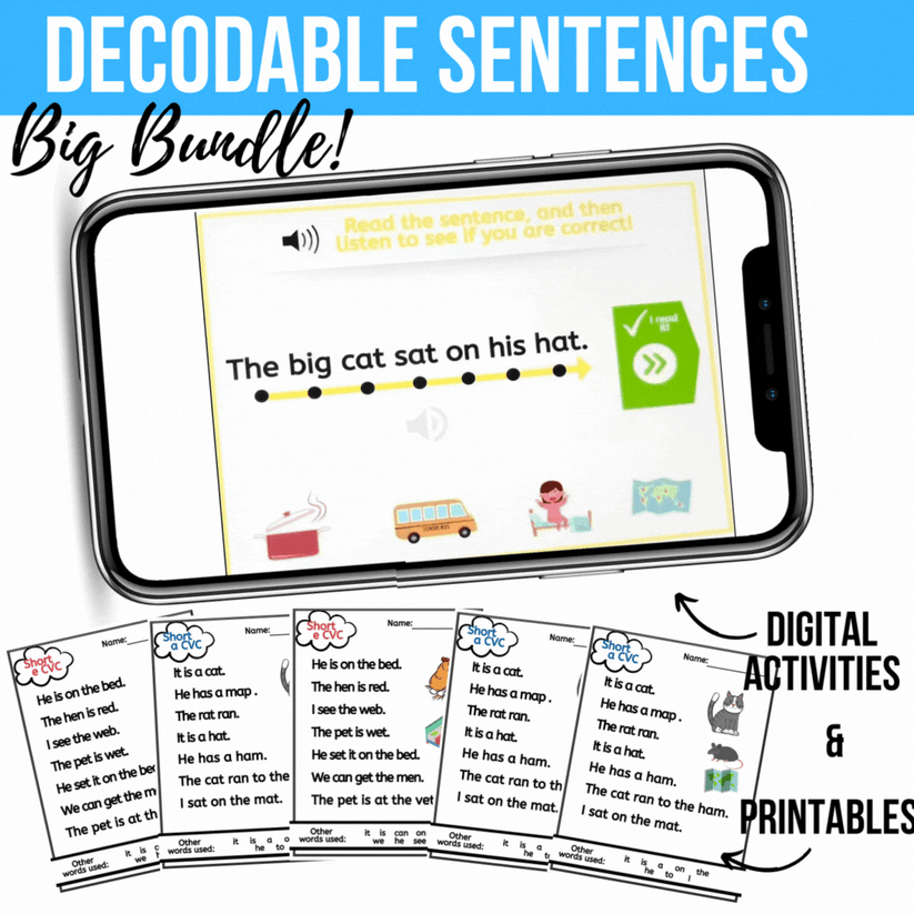 Decodable Sentences Bundle - Printables & Digital Boom™ Activities – My ...