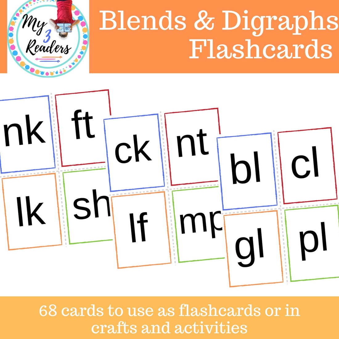 Phonics Blends and Digraphs 68 Flashcards – My Three Readers