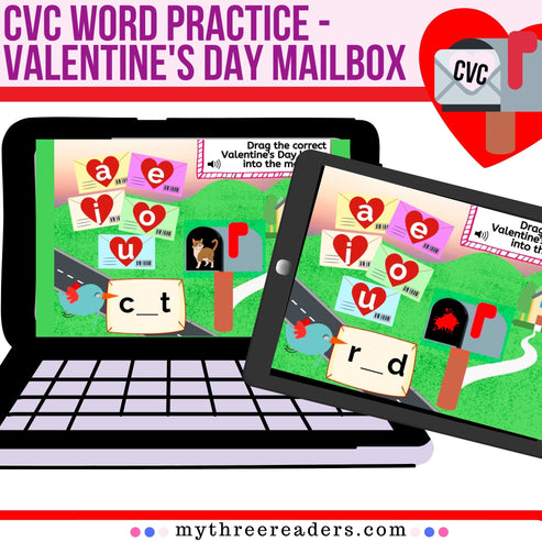 CVC Word Practice Digital Valentine's Day Activity – My Three Readers